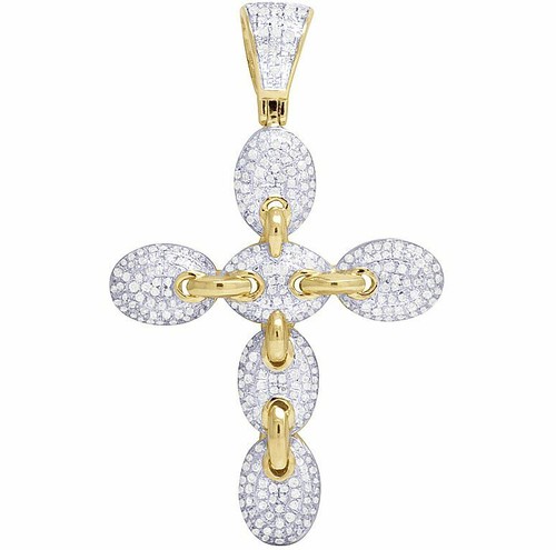2ct Lab-Created Moissanite Mariner Link Cross Pendant 14k Yellow Gold ...