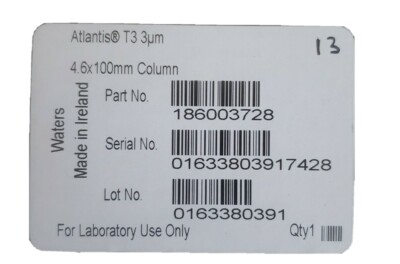P/N: 186003728, Atlantis T3 Column, 100Å, 3 µm, 4.6 mm X 100 mm, Brand ...