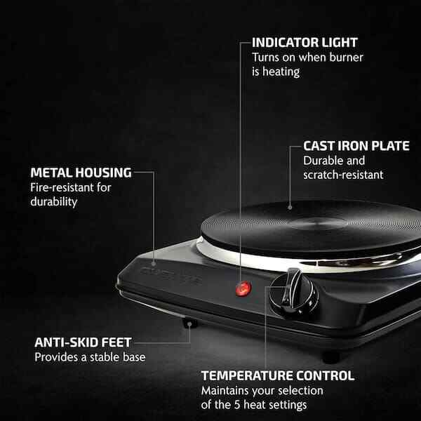 Portable Electric Single Burner Cooktop 1000W Black, Hot Plate ...