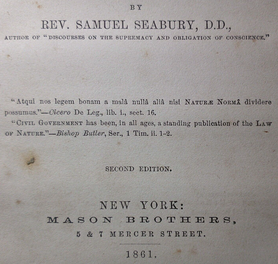 AMERICAN SLAVERY, 1861 by SAMUEL SEABURY, CLOTH 2ND ED MASON BROS NY ...
