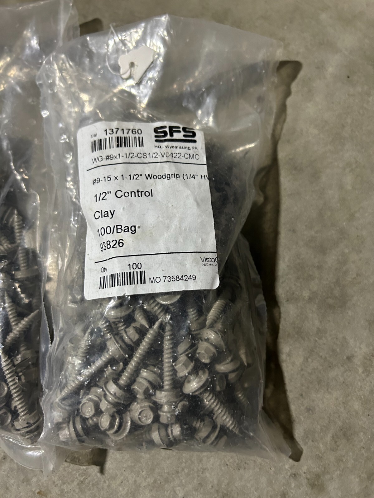 200-pack 9 x 1-1/2" SFS WoodGrip Screw "Clay" EDPM Washer 1/4" Hex ...