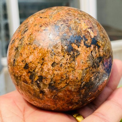 563g Natural Orange Feldspar Smoky Quartz Crystal Sphere Ball Mineral ...