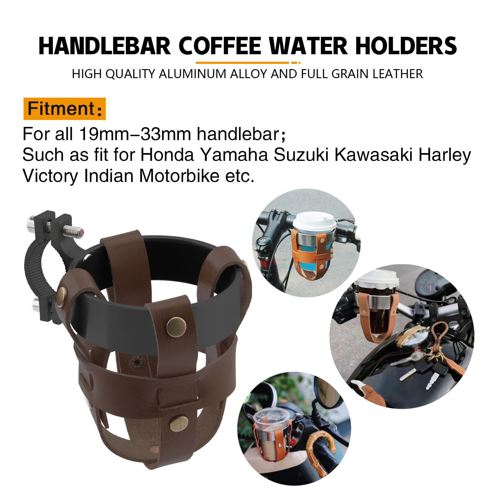 Motorcycle Handlebar Cup Holder Leather Bike Coffee Cup Holder For ...