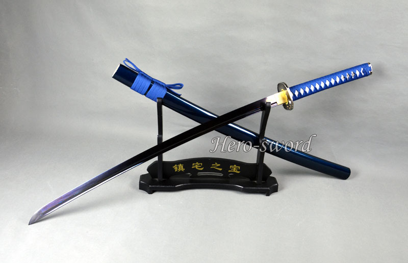 New Special Samurai Sword Blue Red Blade Folded Steel Tempered Katana ...
