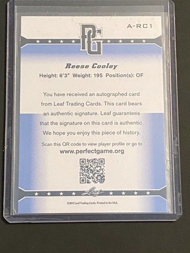 ⚾ 2013 Leaf Perfect Game Baseball Auto #A-RC1 Reese COOLEY ⚾ | eBay