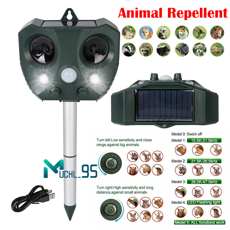 Ultrasonic Animal Repeller Solar Powered, Pest Dog & Cat Repellent ...
