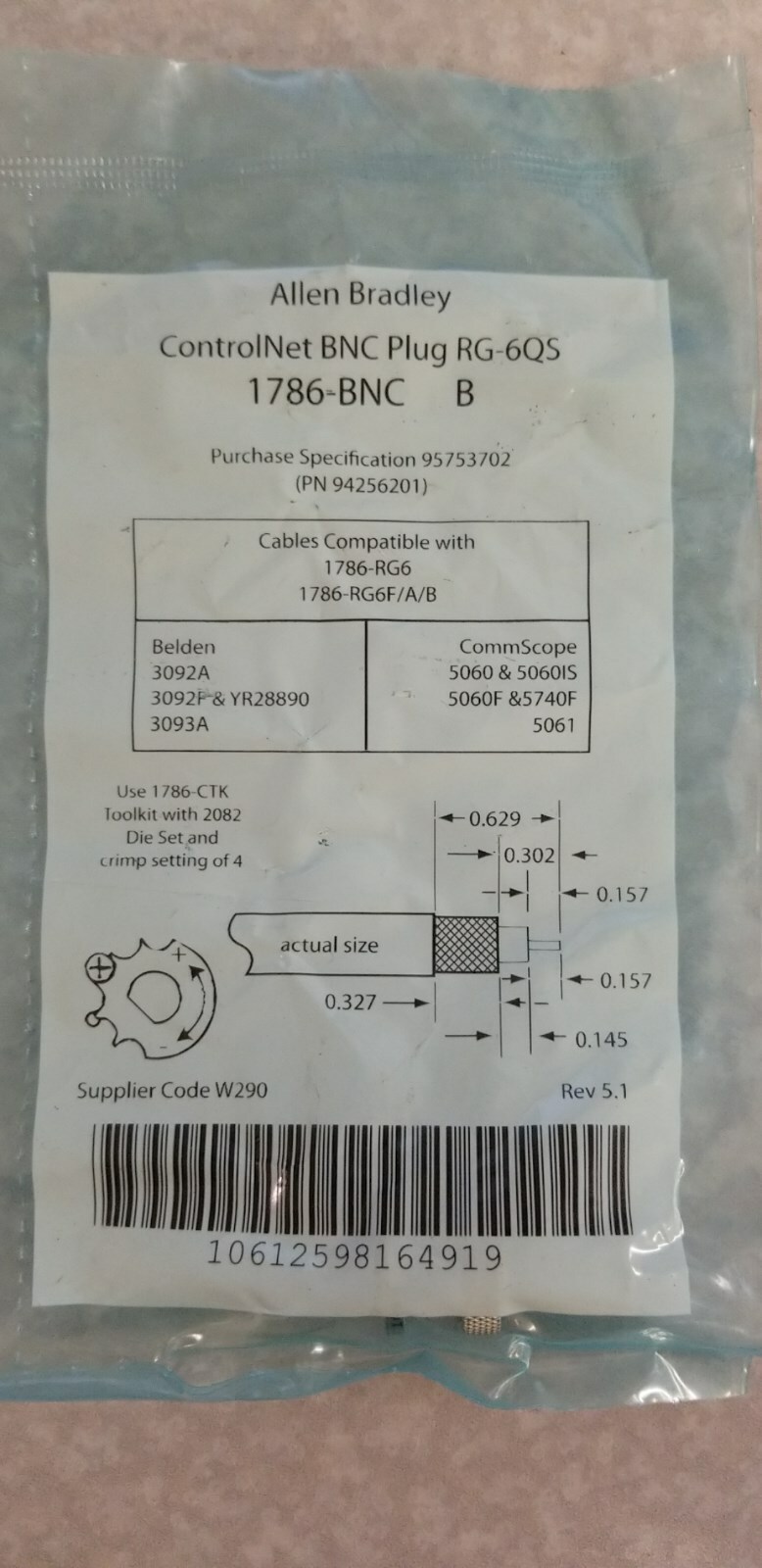 1786BNC - Allen Bradley ControlNet Coaxial Cable Tap Connector (1786 ...