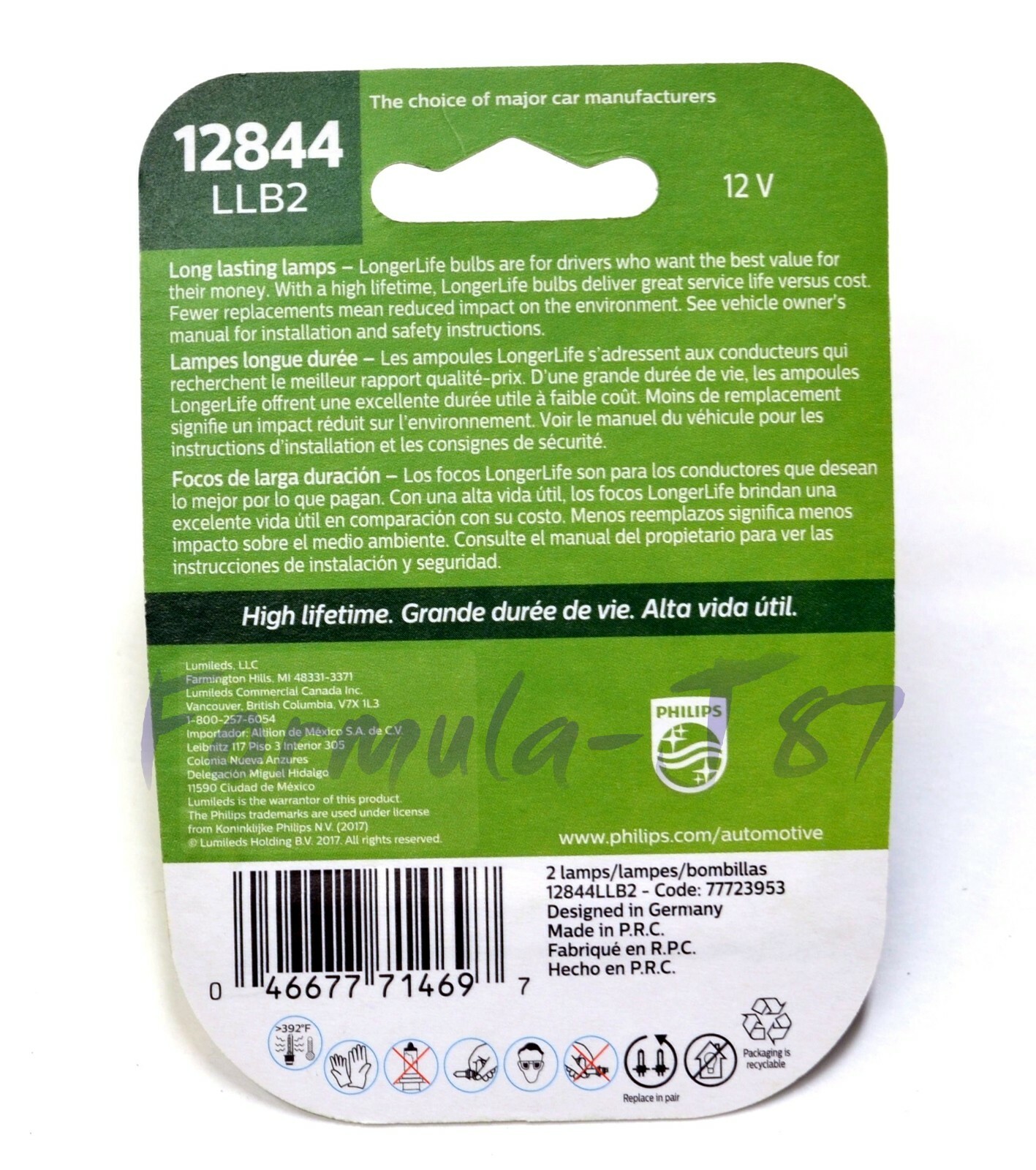 Philips LongerLife 12844 5W Two Bulbs Two Bulbs License Plate Light ...