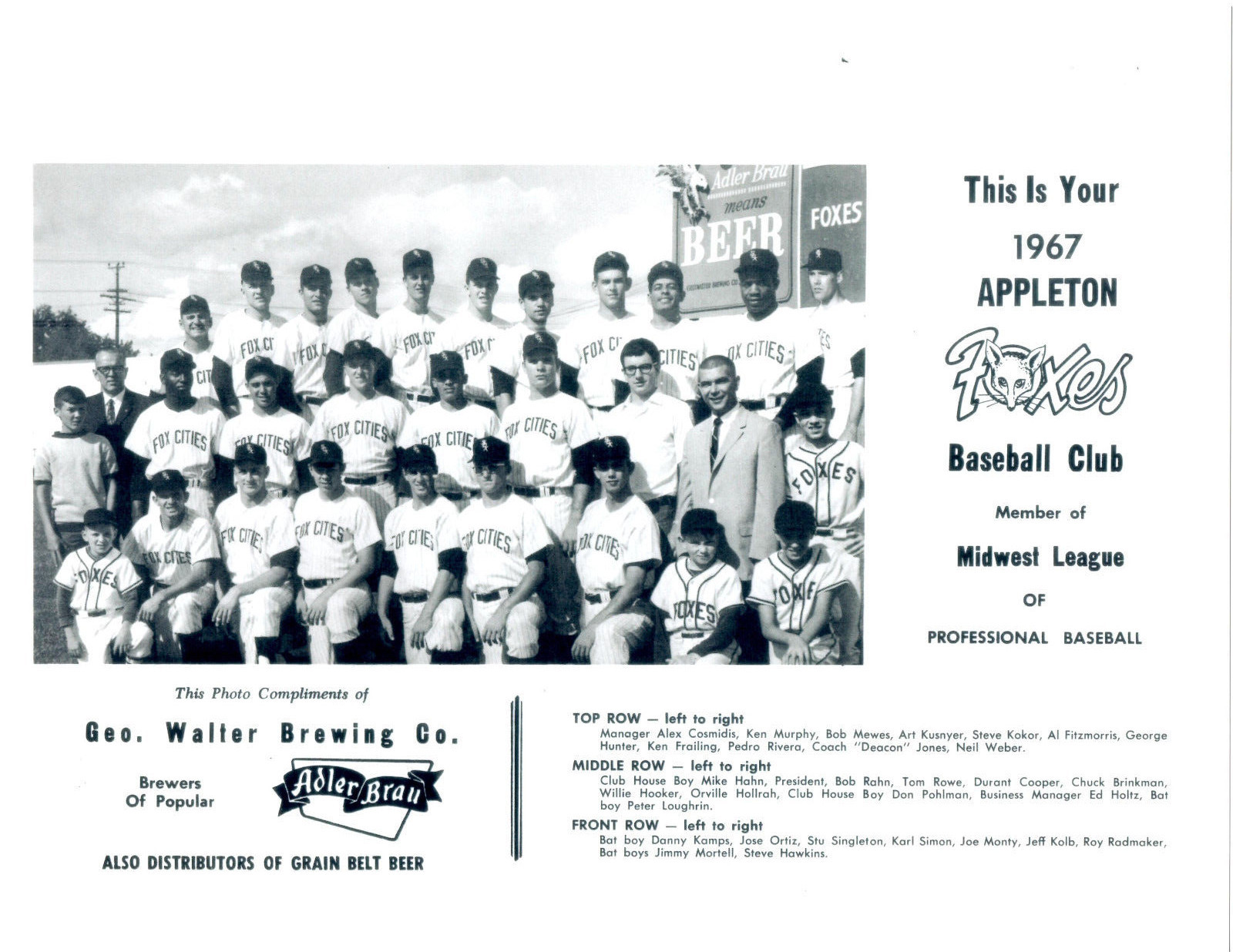 1967 APPLETON FOXES 8.5X11 TEAM PHOTO BASEBALL WISCONSIN YANKEES | eBay