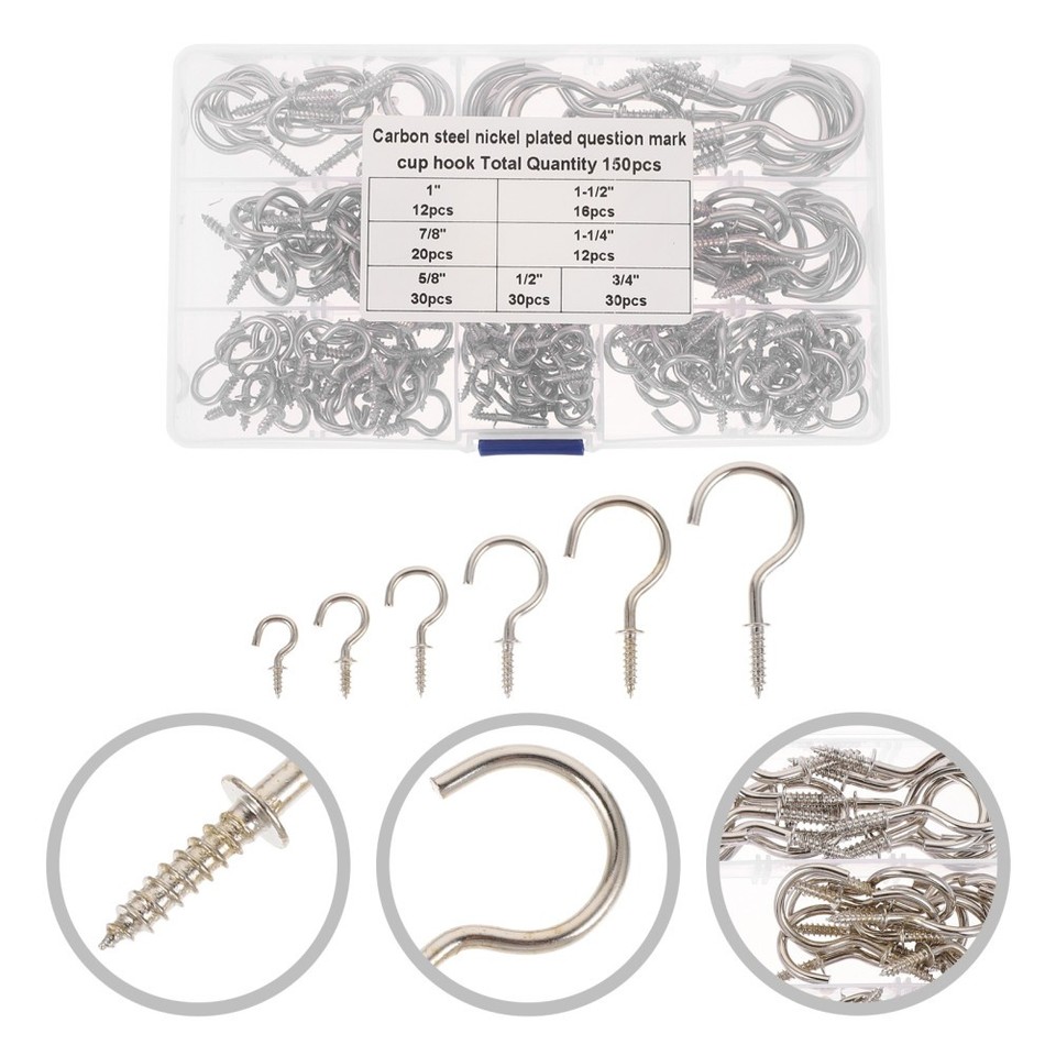 150Pcs Hanging Hooks Question Mark Shape Hooks Cup Hanger Metal Screw ...