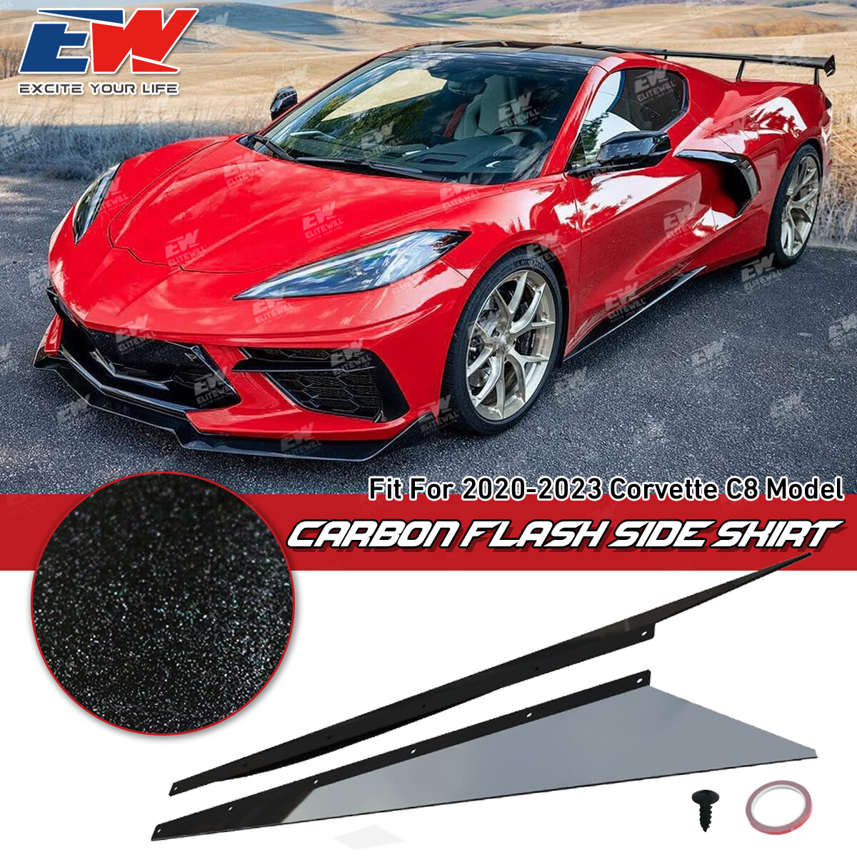 CARBON FLASH LOOK Side Skirts For 20-24 Corvette C8 Rocker Panel GM Z51 ...