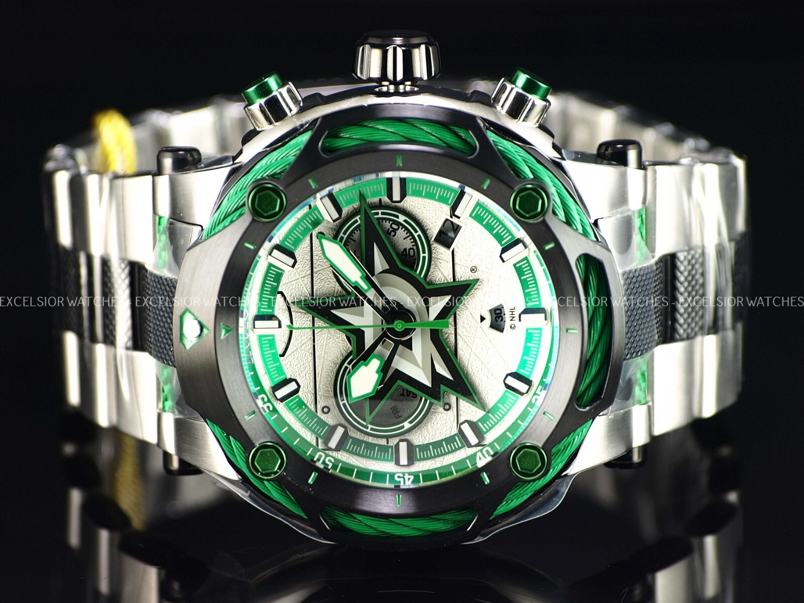 New Invicta 60mm Mens NHL DALLAS STARS BOLT Swiss Quartz Chronograph TT ...