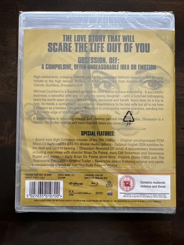 Obsession Blu-ray 1976 Arrow Video Special Features 5027035010700 | eBay