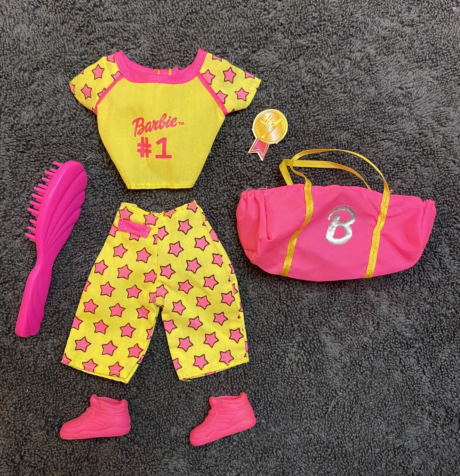 Vintage Barbie Gym Workout Outfit #1 Fashion Pink Bag Stars Yellow ...