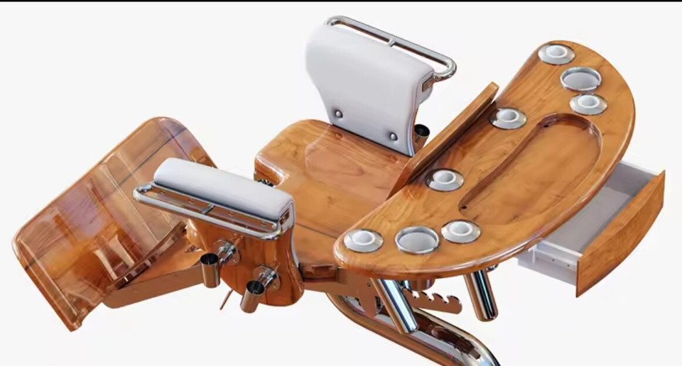 Teak Marlin Fighting Chair with Rocket Launcher & Tackle Draw | eBay