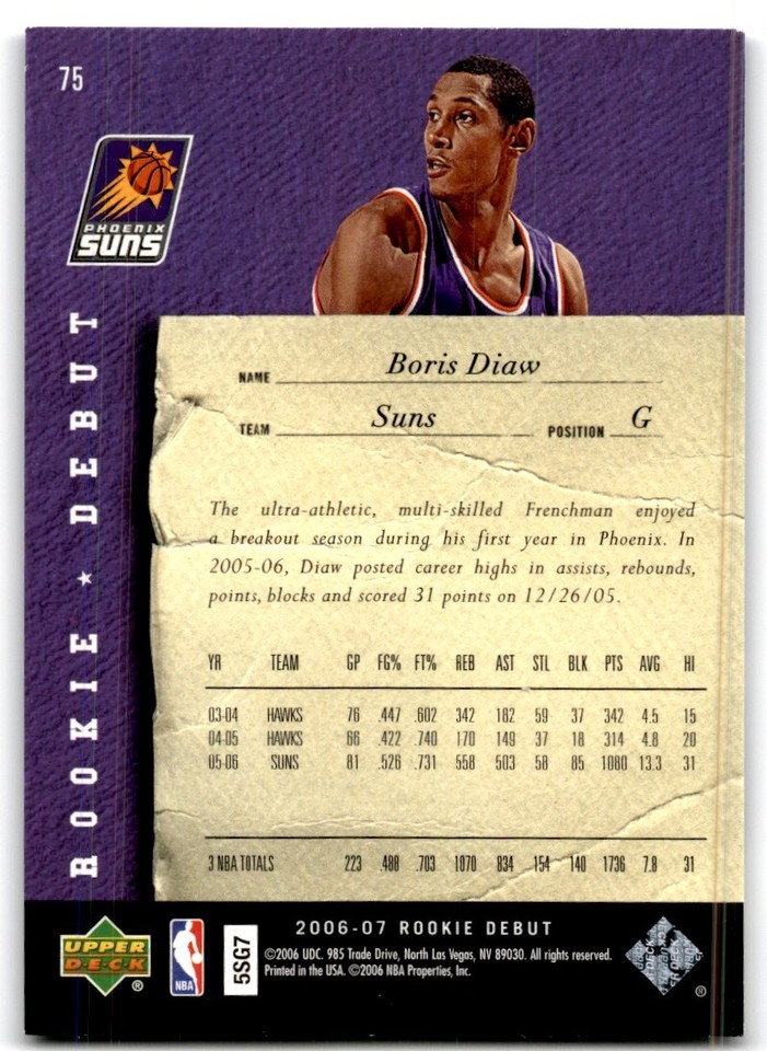 2006-07 Upper Deck Rookie Debut Boris Diaw A Basketball Cards #75 | eBay