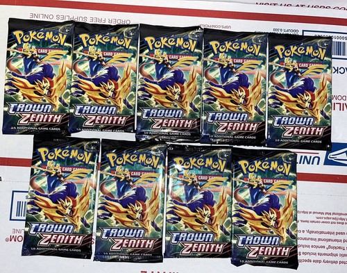 9x Pokemon TCG CROWN ZENITH Booster Pack LOT Unweighed Factory Sealed 1 ...