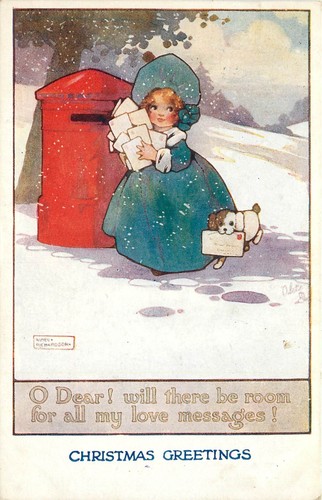 Tuck Christmas Postcard C5003 Agnes Richardson Girl, Dog at Mailbox ...