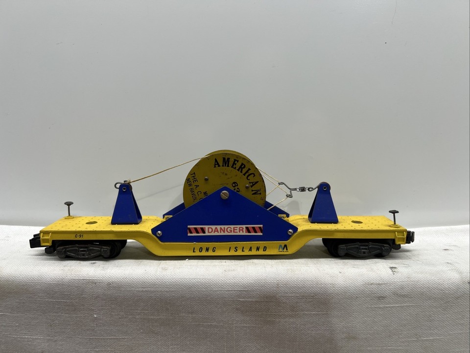 AMERICAN FLYER S GAUGE No. 636 DEPRESSED CENTER CABLE REEL FLAT CAR ...