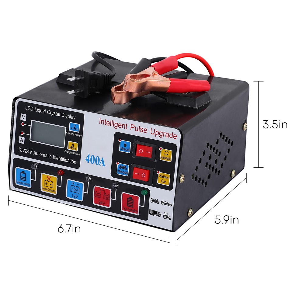 12V/24V 9A Intelligent Automatic Car Battery Charger Pulse Jump Starter ...