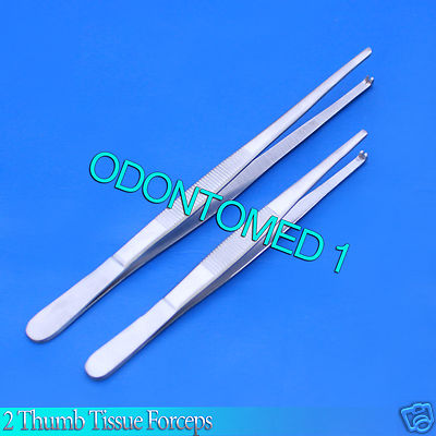 2 PCS THUMB LAB TWEEZERS TISSUE 1X2 TEETH DISSECTION FORCEPS 5.5" + 8 ...