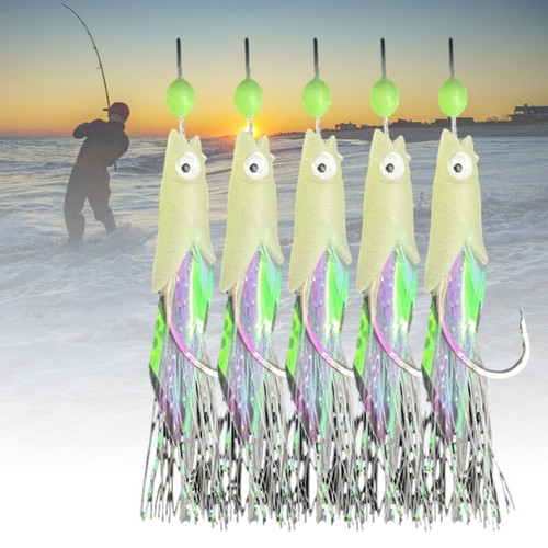5Pcs Fishing Rig Lures String Fishing Strips Baits Fish Skin Luminous ...