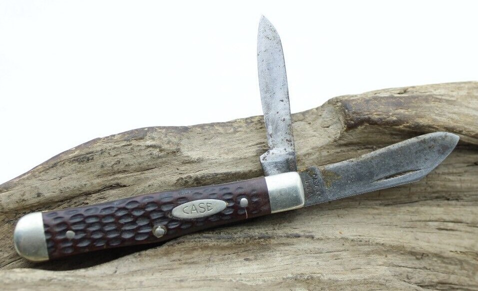 Vintage Case XX USA 25 1/2 Two Blade Pocket Knife BROWN BONE HANDLE ...
