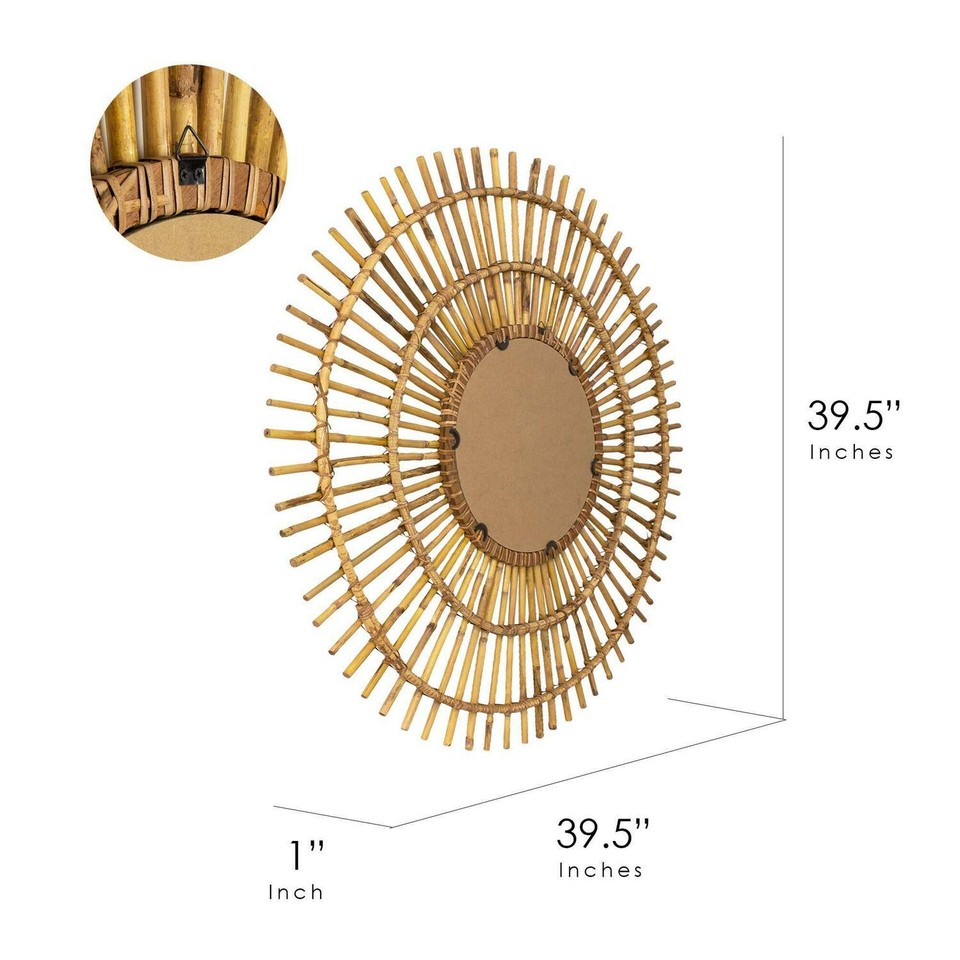 Large Boho Sunburst Round Wall Mirror Handmade Radial Rattan Frame ...