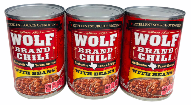 3x Cans Wolf BRAND Authentic Texas Recipe Chili With Beans 15oz EX 2018 ...