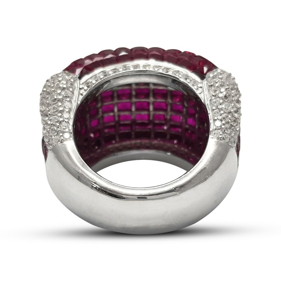 Lab Ruby Invisible Set Engagement Ring 925 Sterling Silver Handmade ...