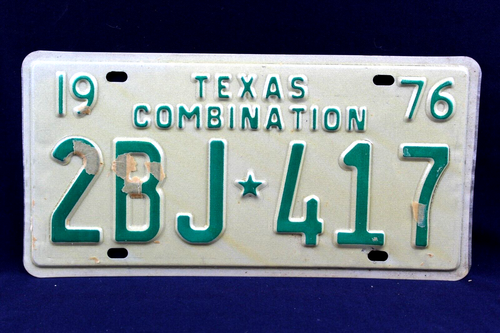Vintage 1976 Texas Combination Single Green & White License Plate 2BJ ...