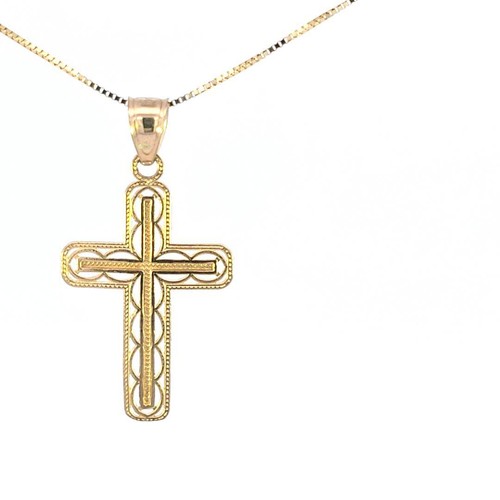 10K Real Gold Diamond Cut Fancy Small Cross Charm with Box Chain | eBay
