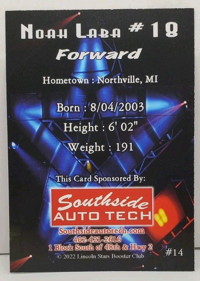 🏒 Noah Laba 2021-22 Lincoln Stars USHL #18 New York Rangers Base Card🔥 ...