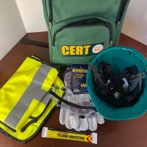 CERT California Emergency Response Travel Backpack With Hard Hat Gloves ...