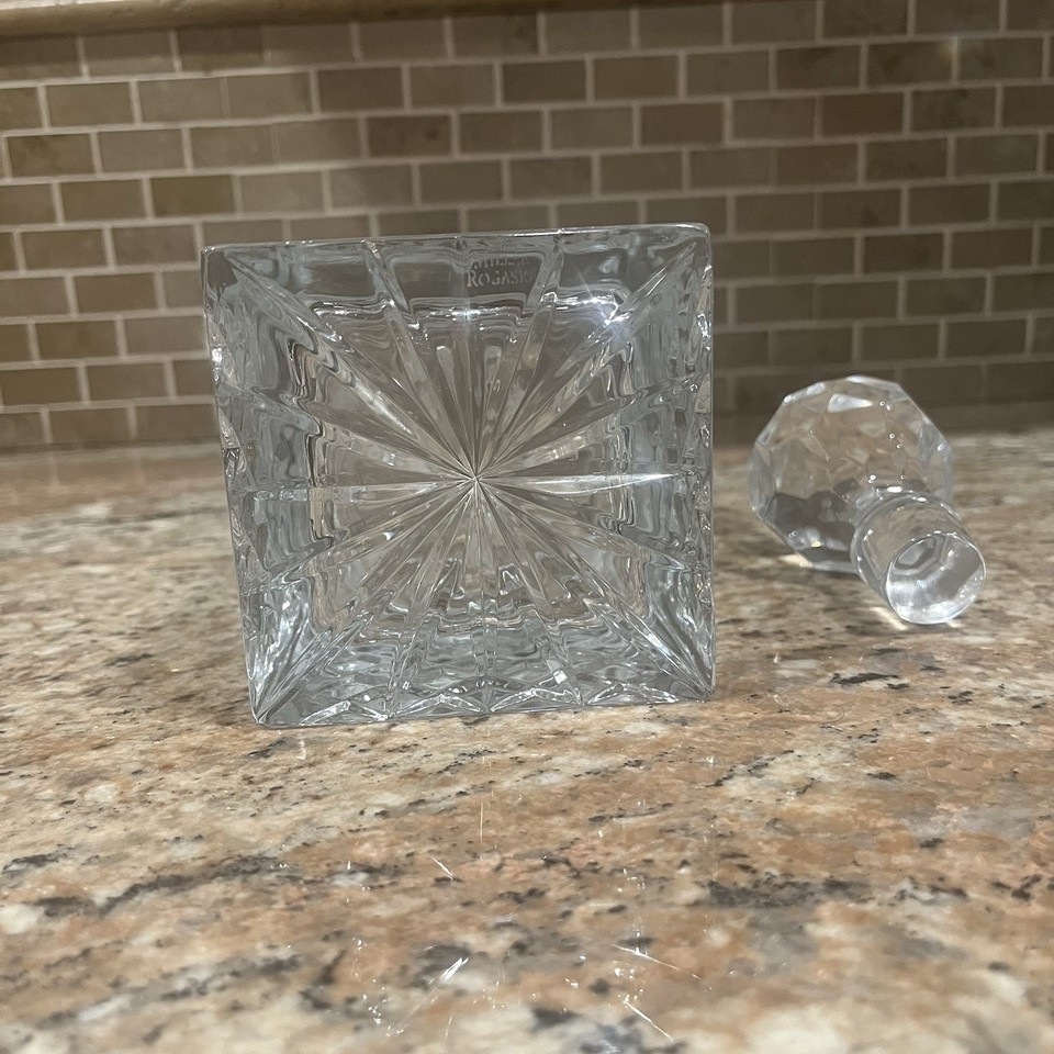 VTG Miller Rogaska Crystal clear glass Square liquor decanter w/round ...