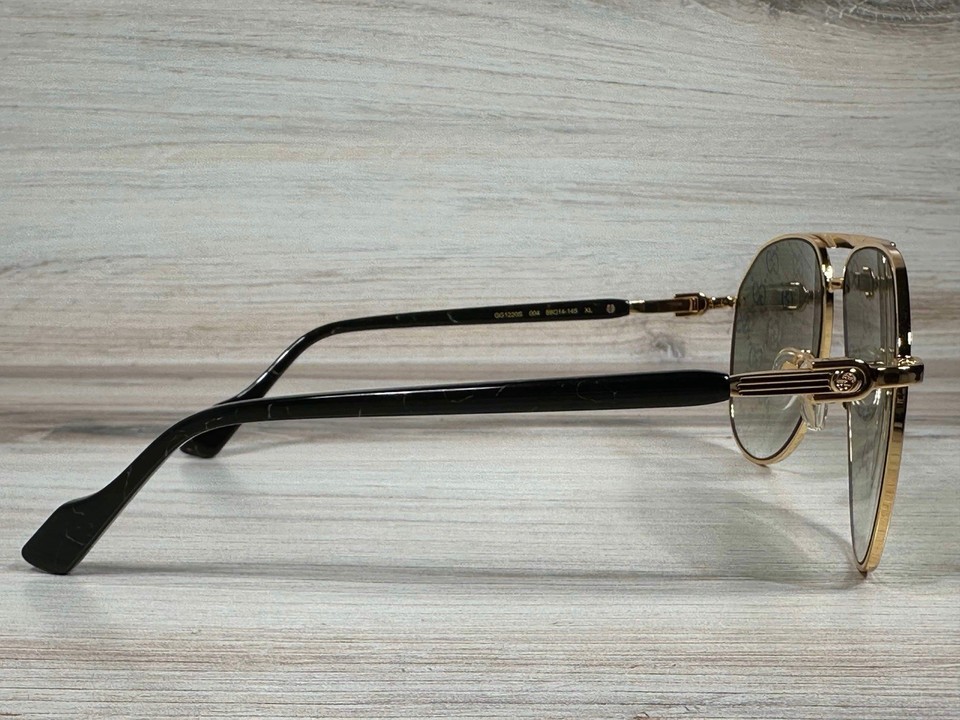 Gucci GG 1220S Black & Gold Aviator Sunglasses - Ships Now! | eBay
