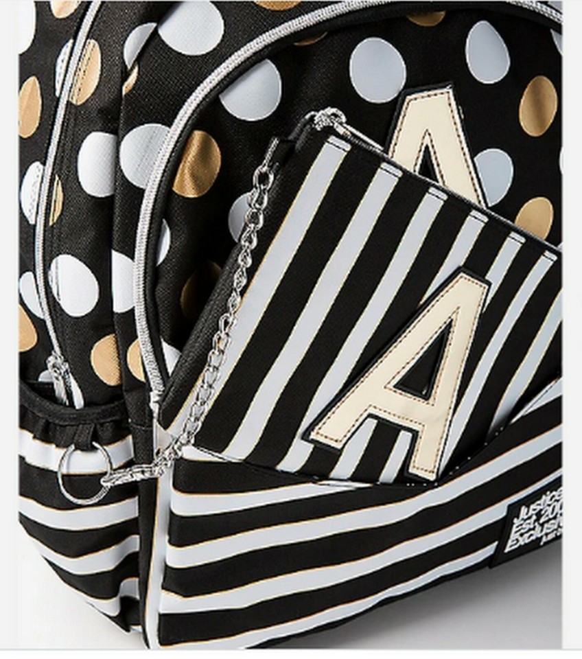 Justice initial black stripe dot backpack wristlet purse: A, C, J, I,N ...