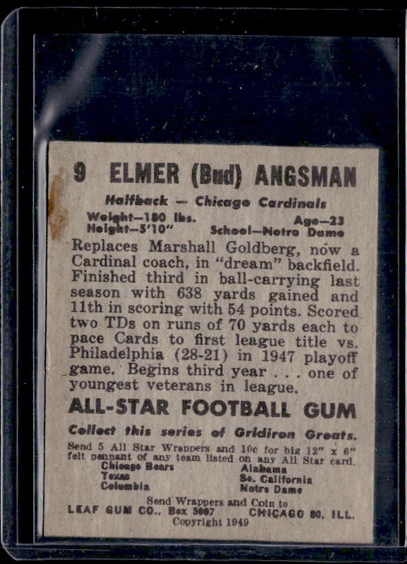 1949 Leaf Elmer 'Bud' Angsman #9 | eBay
