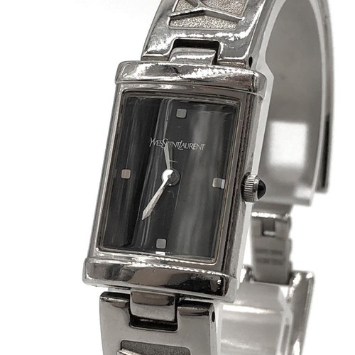 Yves Saint Laurent Square Quartz Watch Silver Logo Bangle Used | eBay