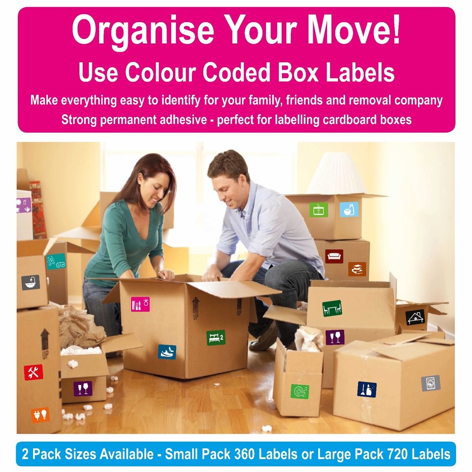 Home Moving Colour Coded Box Labels / Stickers To Organise Your House ...