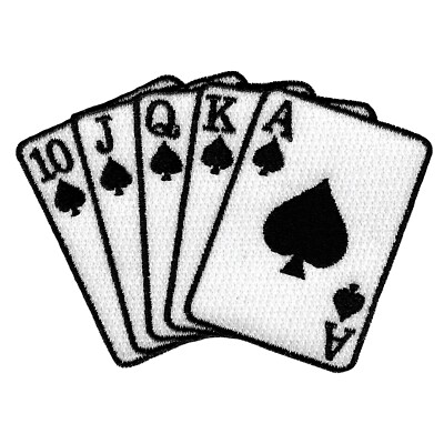 ROYAL FLUSH iron-on PATCH ACE SPADES LAS VEGAS embroidered POKER ...