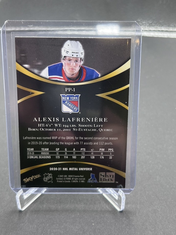 Alexis Lafreniere RC 2020-21 Metal Universe Skybox Premium Prospects # ...