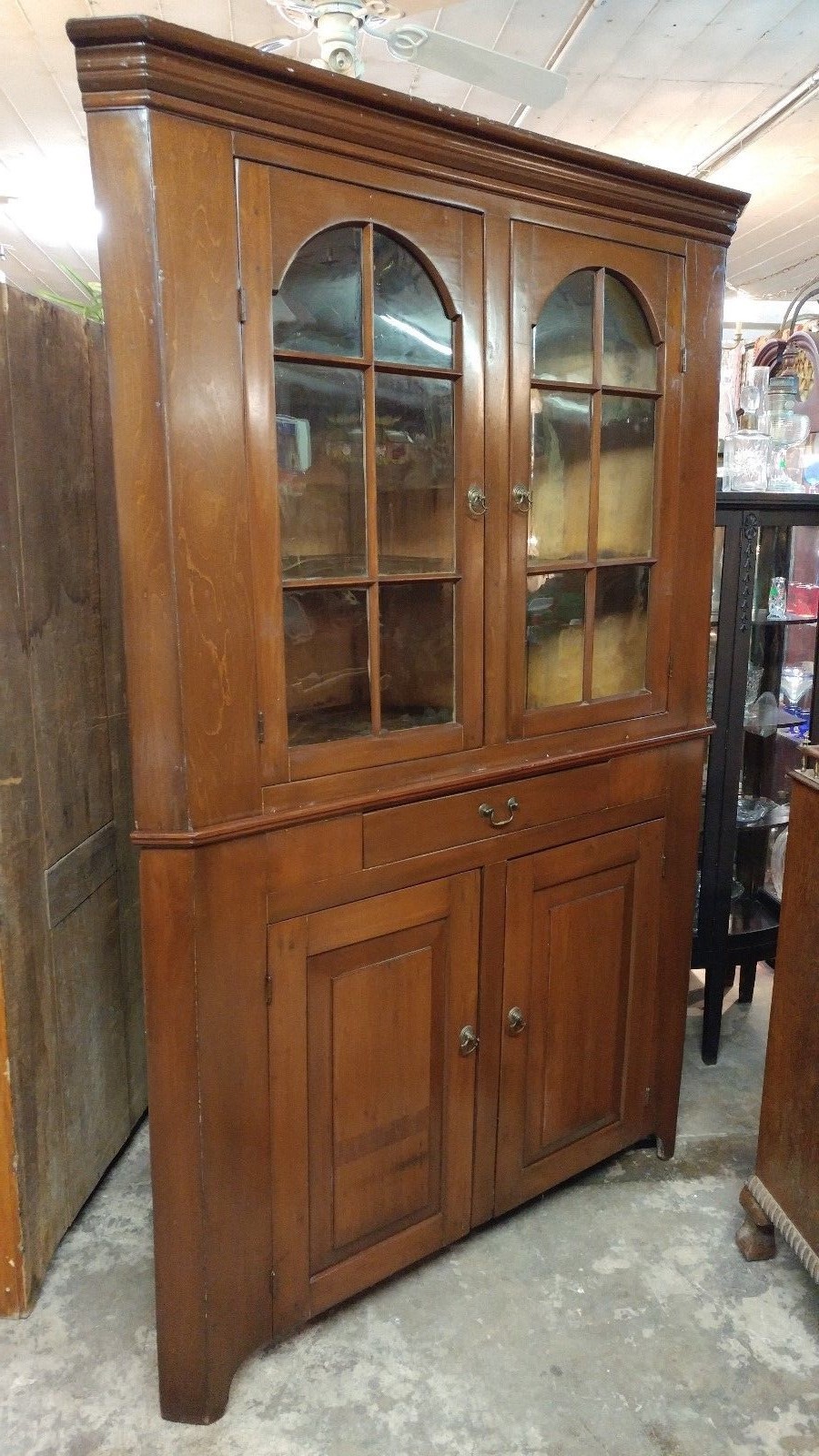 Early Antique Corner China Cabinet / Cupboard - Dark Pine - Beautiful ...