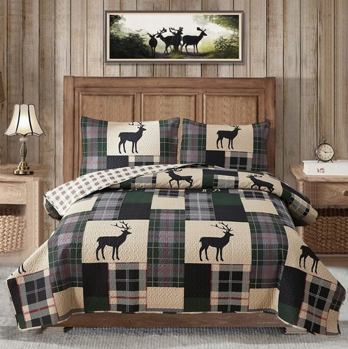 Lodge Quilt Set Full/QUEEN Size Plaid Patchwork Rustic Cabin Bedding ...