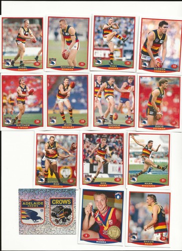 1997 Select AFL Stickers ADELAIDE CROWS TEAM SET 14 STICKERS UNPEELED ...