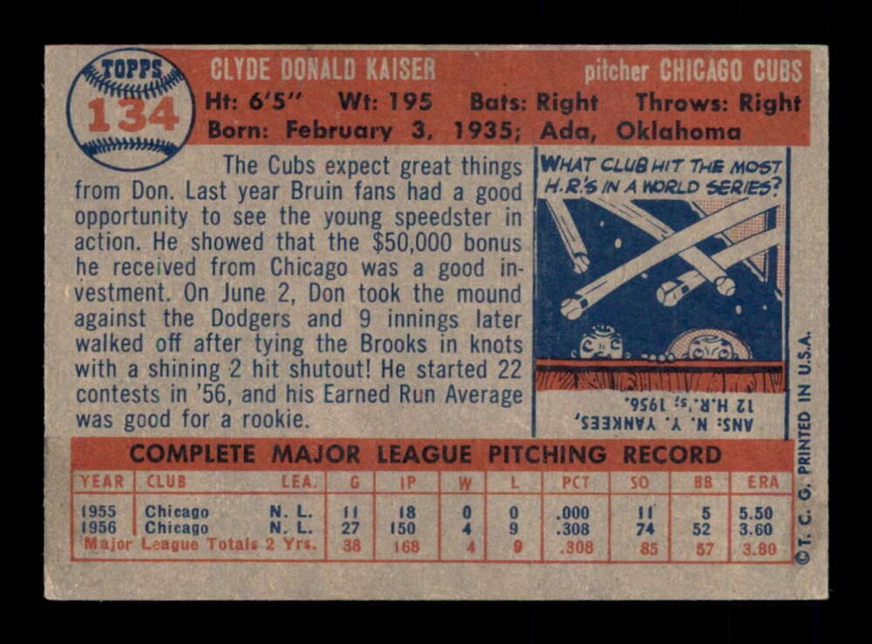 1957 Topps #134 Don Kaiser VG/VGEX X2905575 | eBay