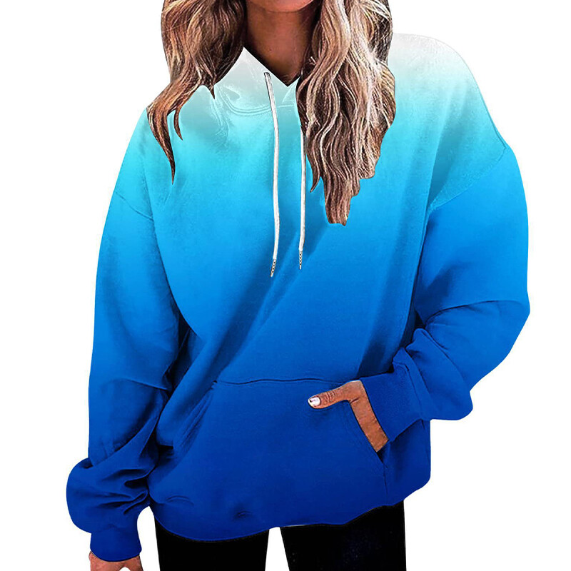 Ladies Hooded Sweatshirts Gradient Hoodies Women Long Sleeve Sport Warm ...