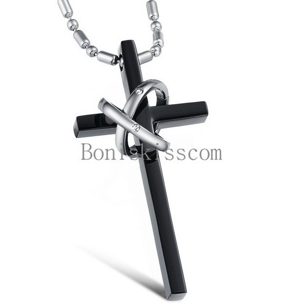 Stainless Steel Prayer Cross Double Interlocking Ring Men Women Pendant ...