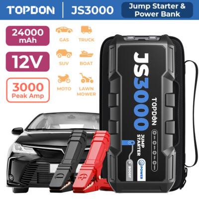 TOPDON JS3000 Jump Starter 3000 Peak Amps 12 Volt Jumper Starter ...