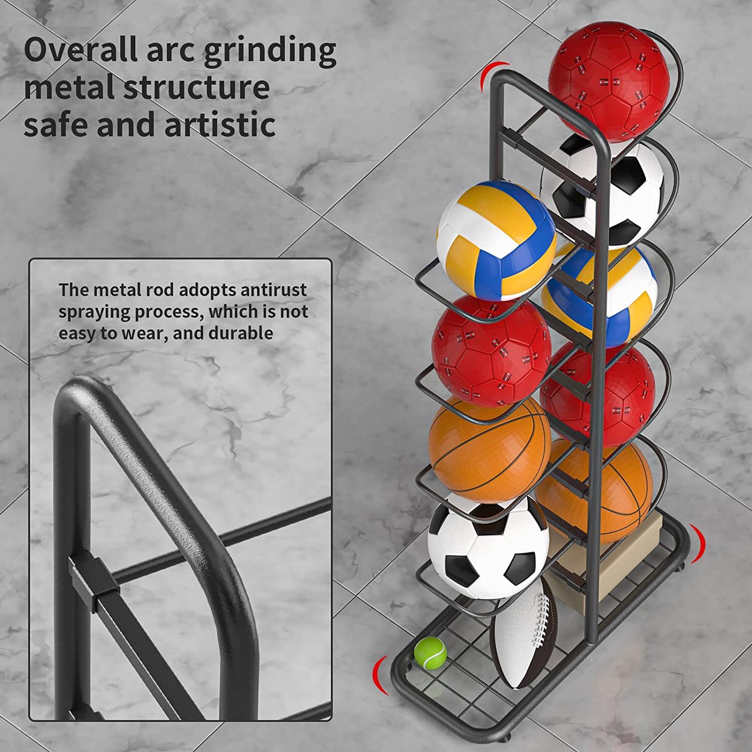 Basketball Soccer Ball Storage Rack Holder Sport Ball Organizer Display ...